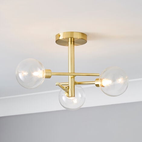 Litecraft Supa Ceiling Light Semi Flush 3 Arm With White Glass Shades ...