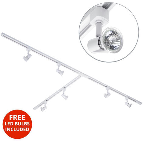 Litecraft 3M T Shape Track Light With 6 Harlem Fixture & LED Bulbs - White