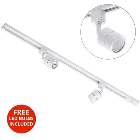 Litecraft 1M Kitchen Track Light With 2 Soho Fixture & LED Bulbs - White