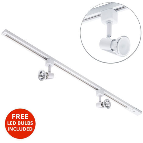 Litecraft 1M Kitchen Track Light With 2 Harlem Fixture & LED Bulbs - White