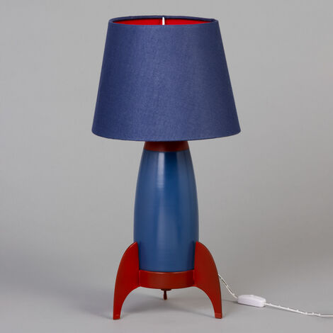Litecraft Glow Rocket Table Lamp With Tapered Fabric Shade - Blue, Red