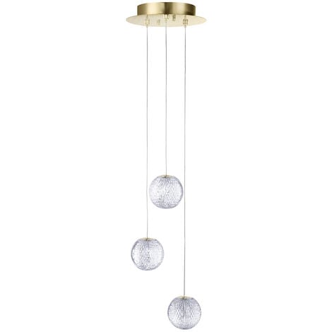 Visconte Tutti Ceiling Pendant LED 3 Light With Cut Glass Ball Shade - Gold