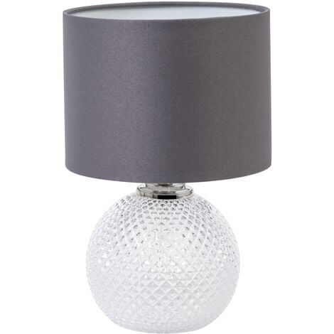 Litecraft Lupita Table Lamp Small Glass Base With Grey Fabric Shade - Clear