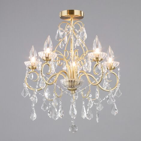 Litecraft Vara Chandelier Bathroom IP44 Ceiling Light 5 Arm - Satin Brass