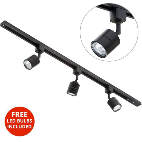 Litecraft 1M Kitchen Track Light With 3 Soho Fixture & LED Bulbs - Black