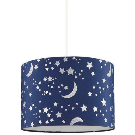 Litecraft Glow Light Shade 30cm Easy Fit Moon and Stars Lampshade - Blue