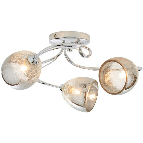 Litecraft Brent Ceiling Light Swirl Semi Flush 3 Arm With Smoke Shades ...