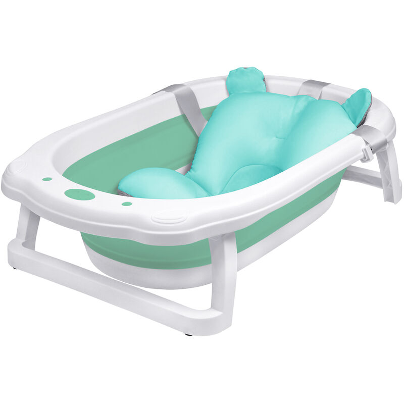 AUFUN Faltbare Baby Badewanne mit rutschfesten FuBen fur Babys und Neugeborene folding bathtub platzsparend Grun mit Baby Badesitzkissen