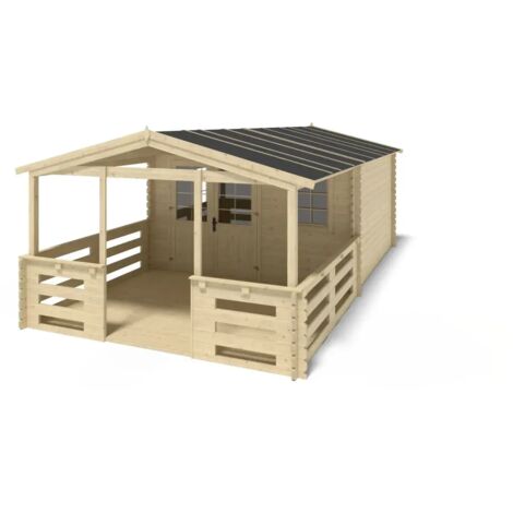 Avant-toit en bois 4x3m pour le chalet de jardin 4m, couleur naturel