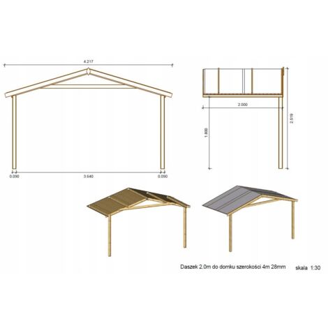 Avant-toit en bois 4x2m pour le chalet de jardin 4m, traité, marron