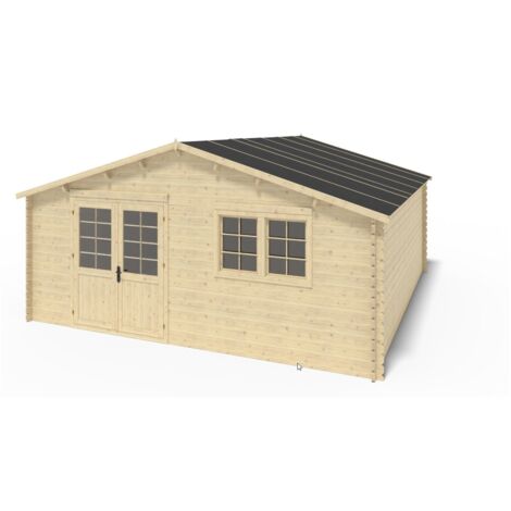 Abri de jardin en bois - 36m2 - 6x6m - Ep. 40mm - Couleur: naturel