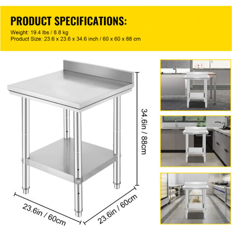 Table de cuisine professionnelle en inox réglable charge lourde 700 lb ...
