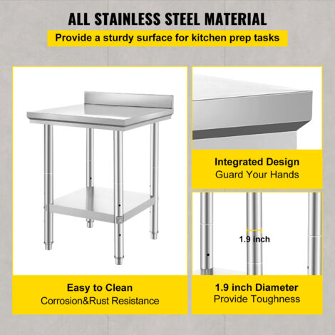 Table de cuisine professionnelle en inox réglable charge lourde 700 lb ...