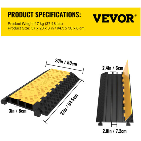 VEVOR Rampe de Protection de Cable 44,000 lbs Rampe de Cache-Cable 3 ...