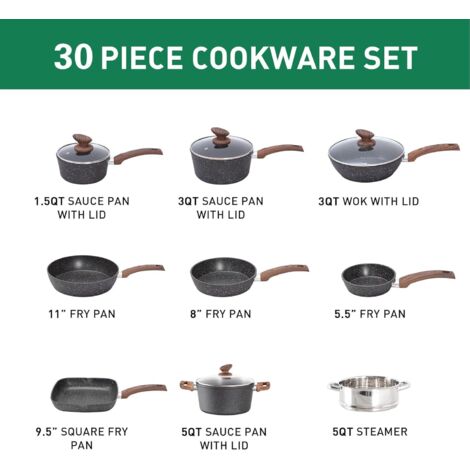 Kitchen Academy Bakeware and Cookware Set, 30 Piece Non-Stick Pots and ...