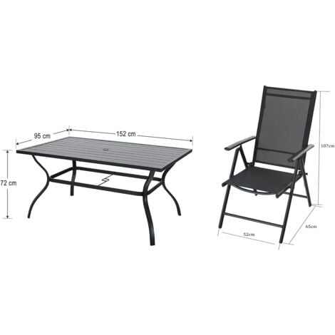 PHIVILLA 6 1 Garden Table and Chairs Set of 6 Patio Seating Folding Chair 6X Adjustable with 7 Seating Positions and Metal Dinning Table Garden Furniture Sets Weather resistant