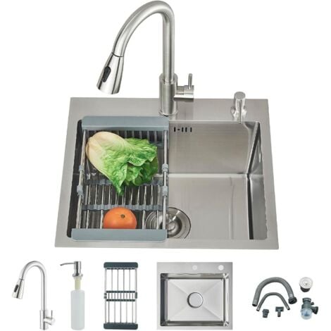 Évier Cuisine 1 Bac 50 × 45 cm en Acier Inoxydable Évier ...