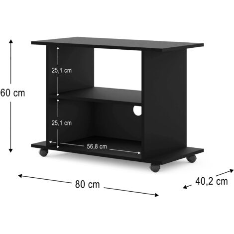 Mueble de TV YOGI 80 cm con ruedas negro mate
