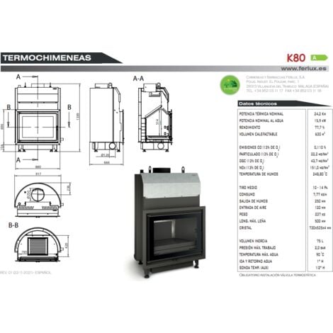 BRICOSOL ESTUFA DE LEÑA FERLUX MODELO HOGAR K-80 CON AGUA