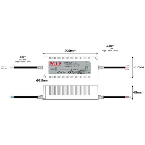 Alimentation LED étanche 12V DC - 200W - IP67 - GLP