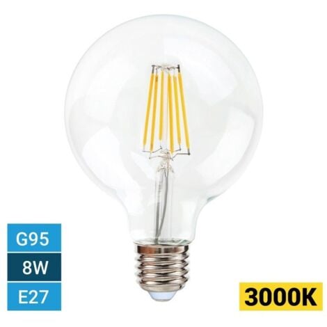 Ampoule LED à filament E27 G95 - 8W - Blanc Chaud