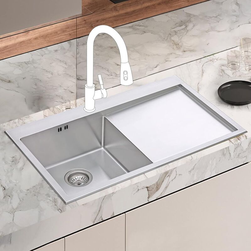 JASSFERRY 16 Gauge Stainless Steel Kitchen Sink, 860 x 510 Inset Drop ...