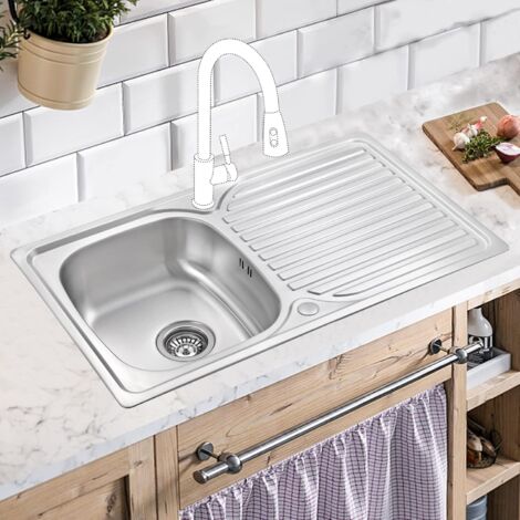 JASSFERRY Stainless Steel Kitchen Sink Single 1 Bowl Inset Reversible ...