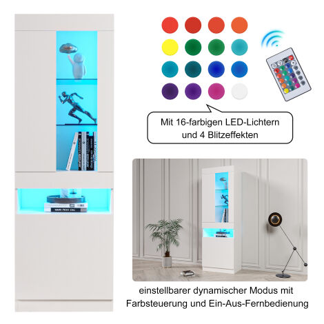 Vitrine avec éclairage LED 16 couleurs, Armoire LED, buffet de salon ...
