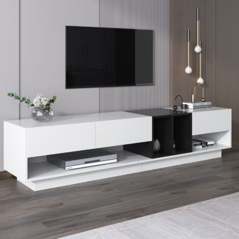 Meuble TV brillant 190x40x42cm blanc et noir design contemporain ...