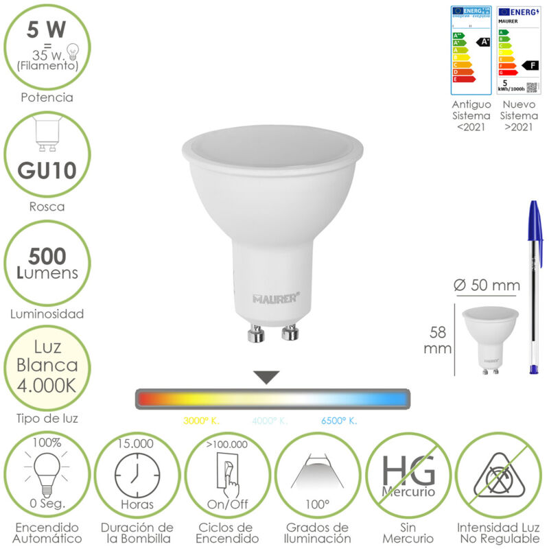 LAMPADA FARETTO LED MILKY MAURER GU10 220V 5W 500L 4000K L.NEUTRA