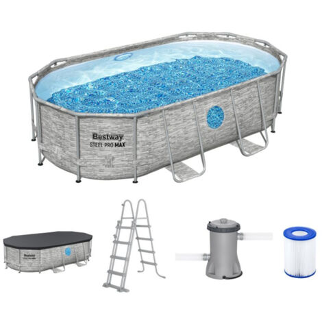 Bestway 56714 Power Steel Pool Swim Vista Oval Set Steinwand-Optik 427x250x100cm