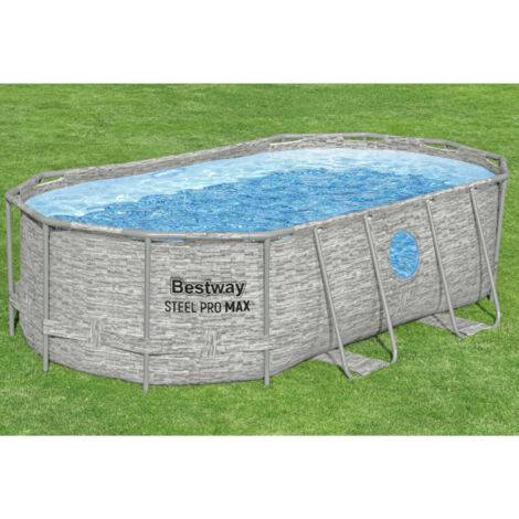 Bestway 56714 Power Steel Pool Swim Vista Oval Set Steinwand-Optik 427x250x100cm