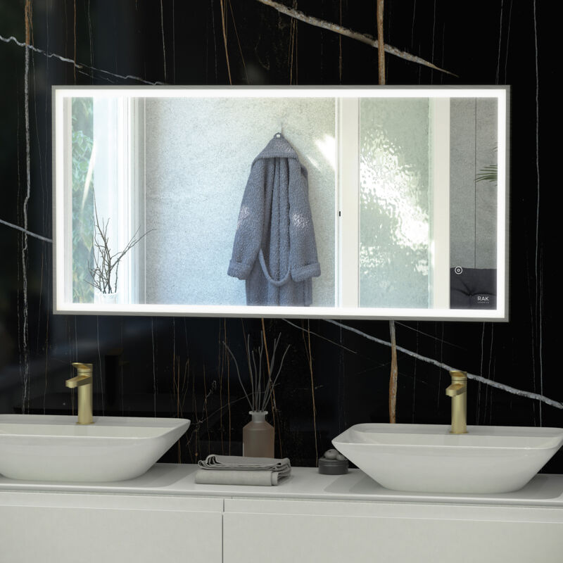 RAK Art Brushed Nickel 600mm x 1000mm Square LED Mirror - RAKARTSQBN5003