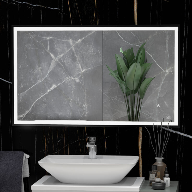RAK Picture Matt Black 600mm x 1000mm Square Illuminated LED Mirror ...