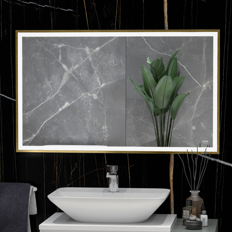 RAK Picture Brushed Gold 600mm x 1000mm Square Illuminated LED Mirror ...