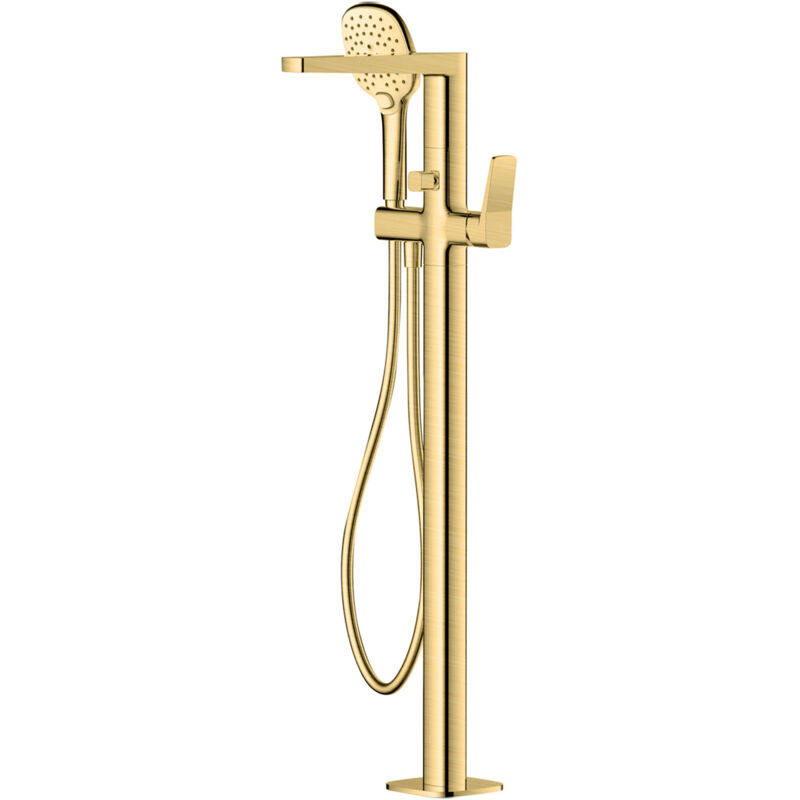 RAK Petit Square Brushed Gold Floorstanding Bath Shower Mixer Tap ...