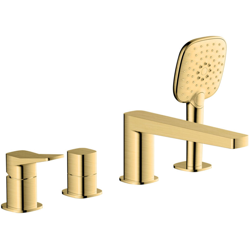 RAK Petit Square Brushed Gold Deck Mounted 4 Tap Hole Bath Shower Mixer ...