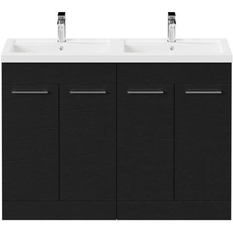 Napoli Nero Oak 1200mm Floor Standing Vanity Unit with Polymarble ...