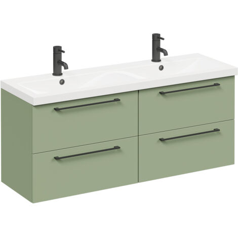Napoli Olive Green 1200mm Wall Mounted Vanity Unit with Ceramic Double ...