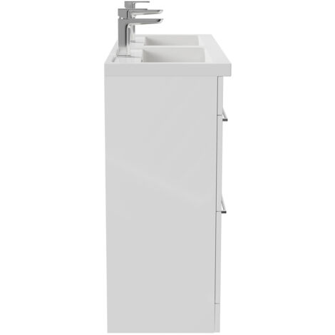 Napoli Gloss White 1200mm Floor Standing Vanity Unit with Polymarble ...