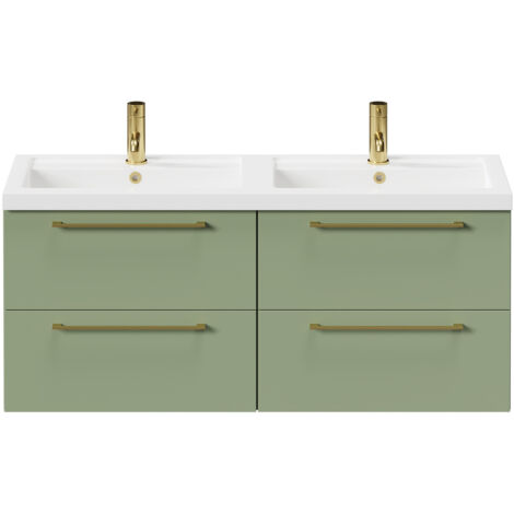 Napoli Olive Green 1200mm Wall Mounted Vanity Unit with Polymarble ...