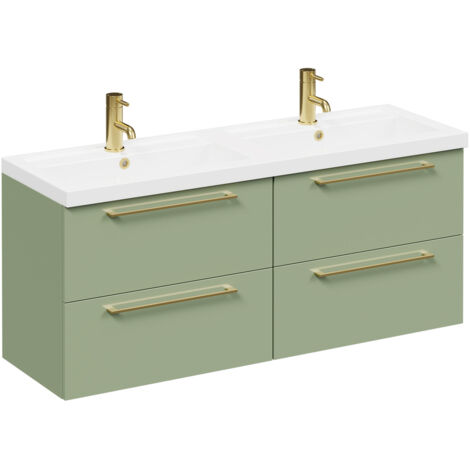 Napoli Olive Green 1200mm Wall Mounted Vanity Unit with Polymarble ...