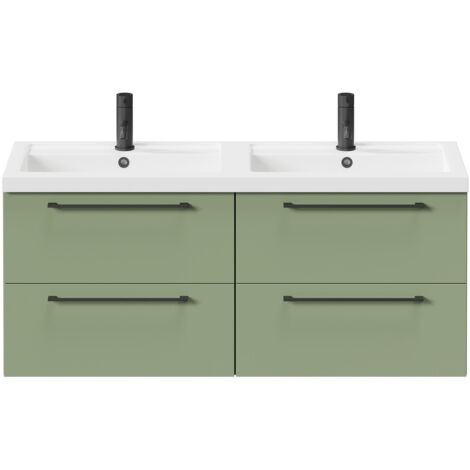 Napoli Olive Green 1200mm Wall Mounted Vanity Unit with Polymarble ...