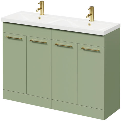 Napoli Olive Green 1200mm Floor Standing Vanity Unit with Ceramic ...