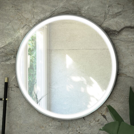 RAK Art Brushed Nickel 800mm x 800mm Round Illuminated LED Mirror ...