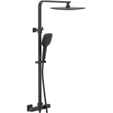 Colore Square Matt Black Thermostatic Rigid Riser and Handset Shower System