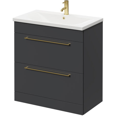 Napoli Gloss Grey 800mm Floor Standing Vanity Unit with 1 Tap Hole ...