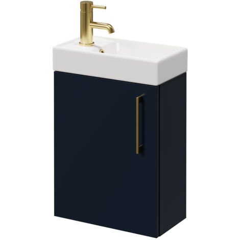 Napoli Compact Deep Blue 400mm Wall Mounted Vanity Unit with 1 Tap Hole ...