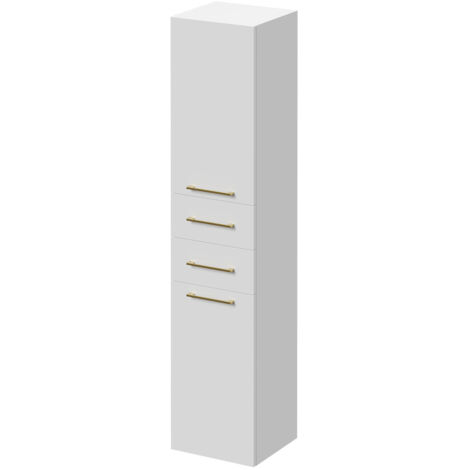 Napoli Gloss White 350mm x 1600mm Wall Mounted Tall Storage Unit with 2 ...