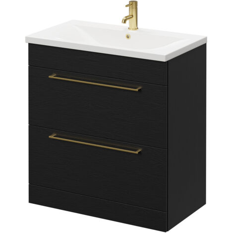 Napoli Nero Oak 800mm Floor Standing Vanity Unit with 1 Tap Hole Basin ...